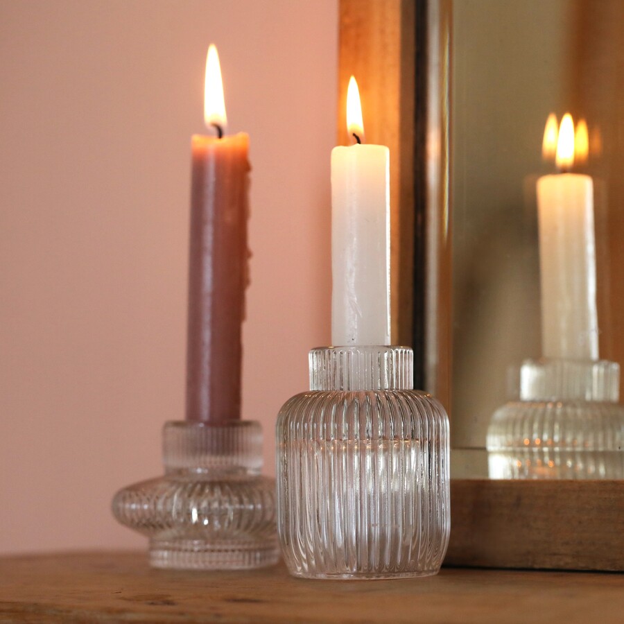 Two in One Medium Fluted Glass Candle Holder | Lisa Angel
