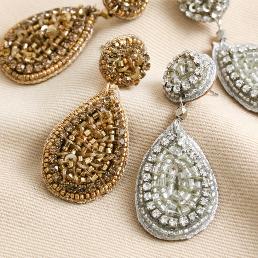 Silver Beaded Teardrop Drop Earrings | My Doris | Lisa Angel