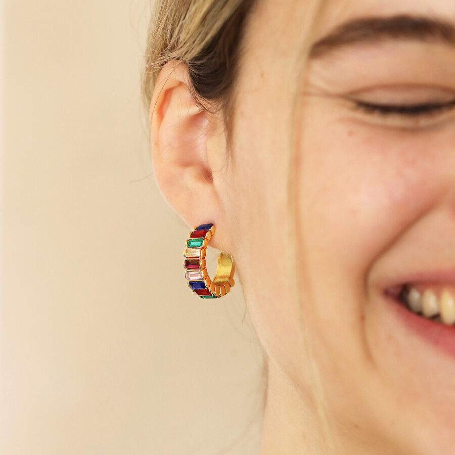 Medium Rainbow Hoop Earrings in Gold | My Doris | Lisa Angel