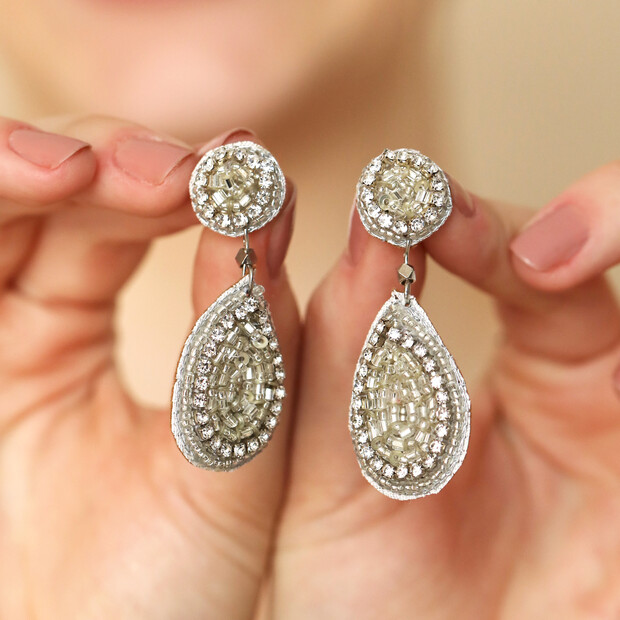 Silver Beaded Teardrop Drop Earrings | My Doris | Lisa Angel