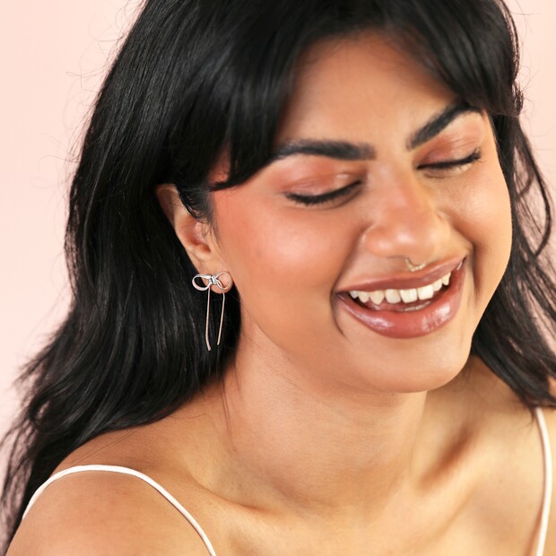 Bow Snake Chain Statement Stud Earrings in Silver | Jewellery | Lisa Angel