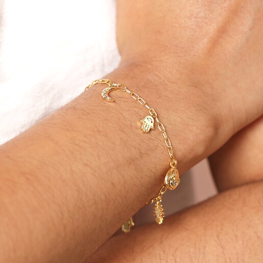 Hamsa Hand Charm Bracelet in Gold Jewellery Lisa Angel
