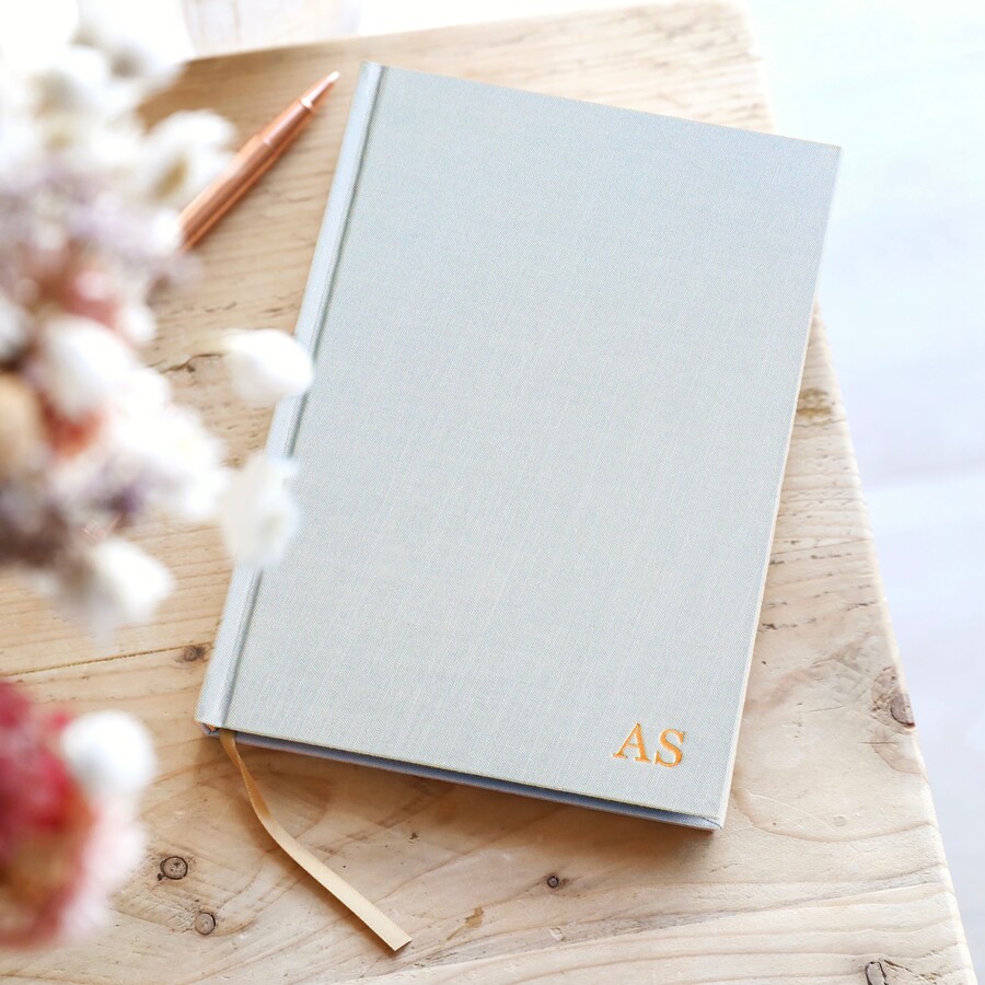 Personalised Initials Blue Fabric Notebook | Lisa Angel