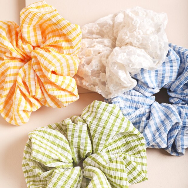 White Sheer Lace Floral Hair Scrunchie | Accessories | Lisa Angel