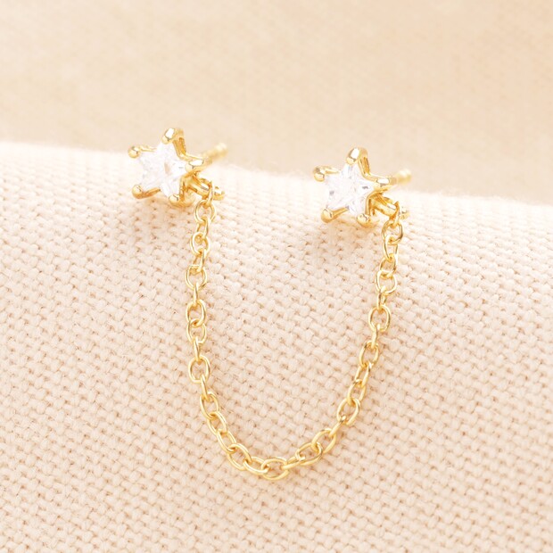 Sterling Silver Chain Star Stud Earring in Gold | Lisa Angel