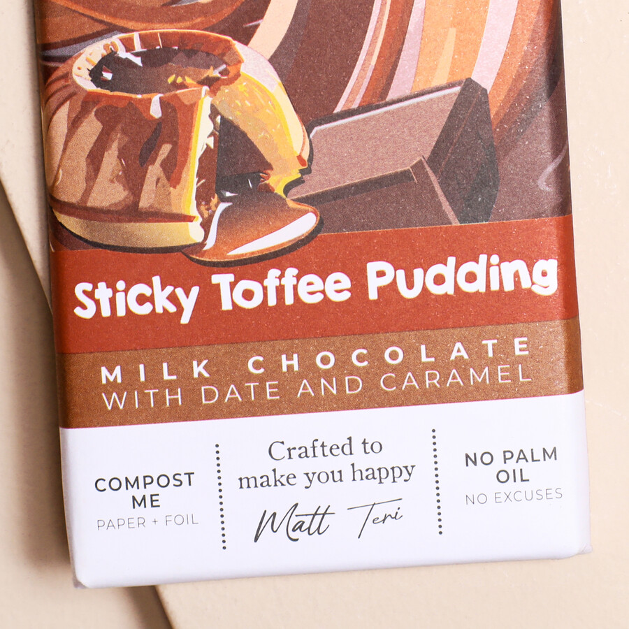 Sticky Toffee Pudding Milk Chocolate Bar | Gnaw | Lisa Angel