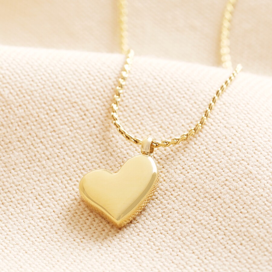 Gold Puffed Heart Pendant Necklace | Jewellery | Lisa Angel