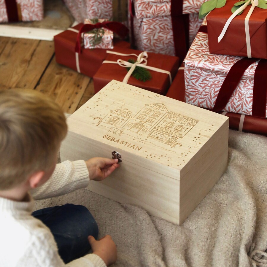 Personalised Wooden Gingerbread Christmas Eve Box | Lisa Angel