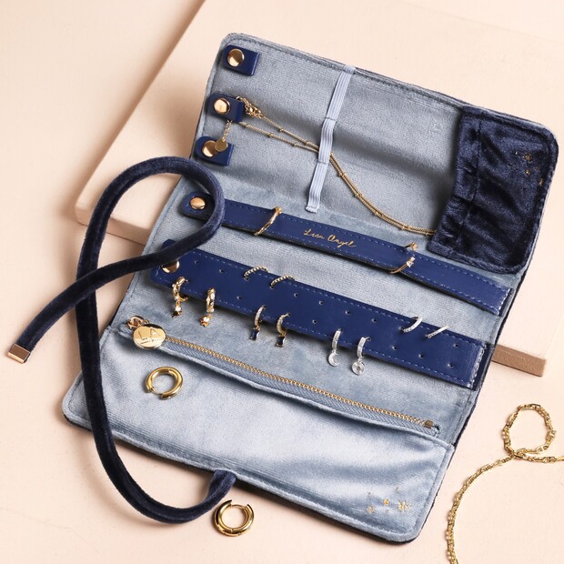 Navy Celestial Velvet Jewellery Roll | Homeware | Lisa Angel