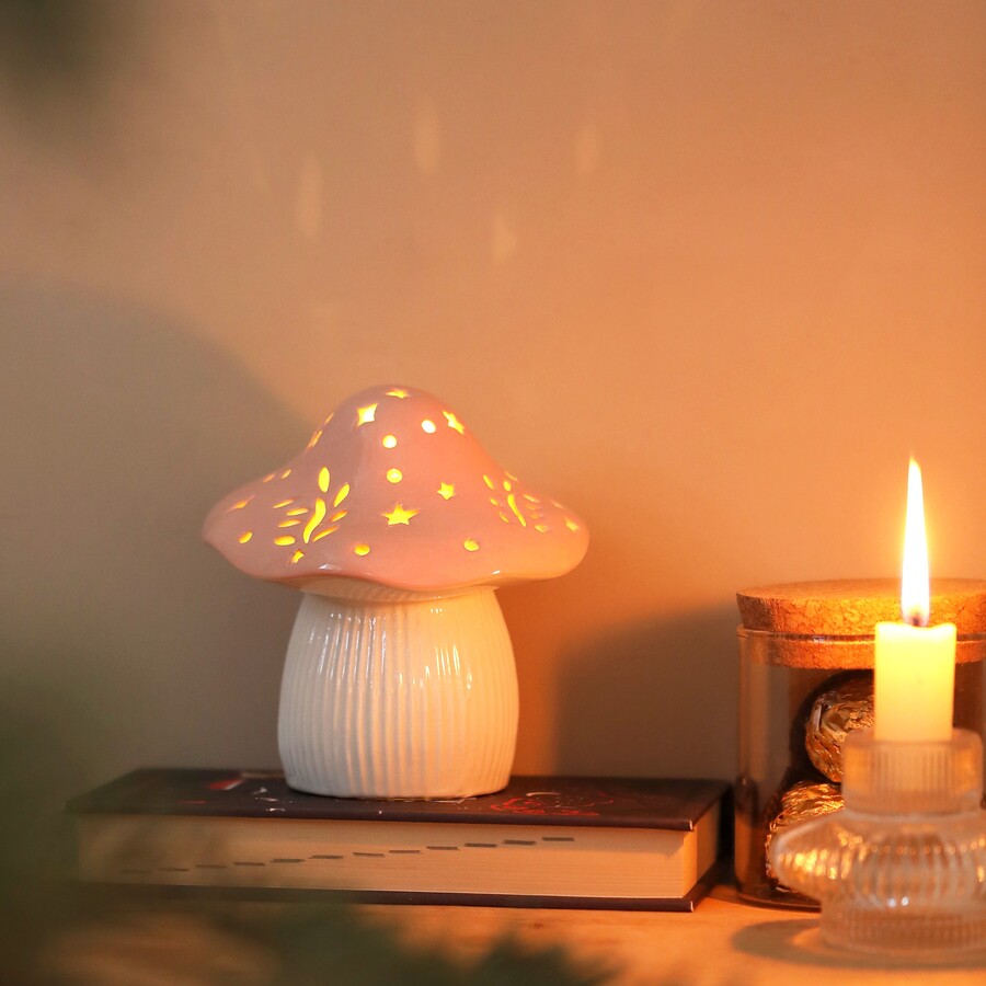 Ceramic LED Pink and White Toadstool Light | Lisa Angel