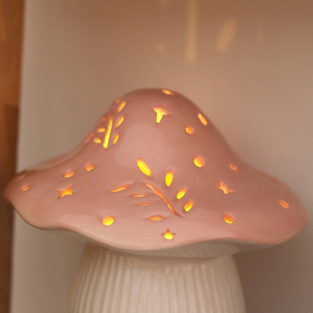 Ceramic LED Pink and White Toadstool Light | Lisa Angel