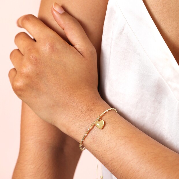 Neutral Cord Heart Charm Bracelet in Gold | Lisa Angel