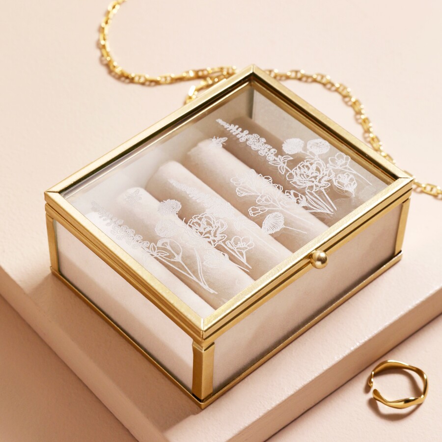 Floral Mini Glass Jewellery Box in Gold | Homeware | Lisa Angel