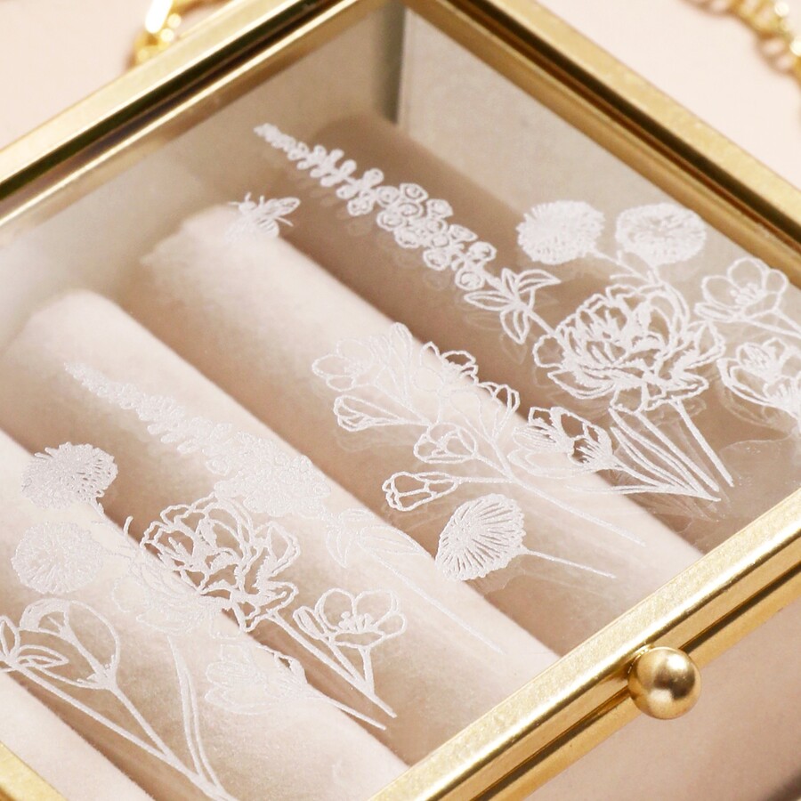 Floral Mini Glass Jewellery Box in Gold | Homeware | Lisa Angel