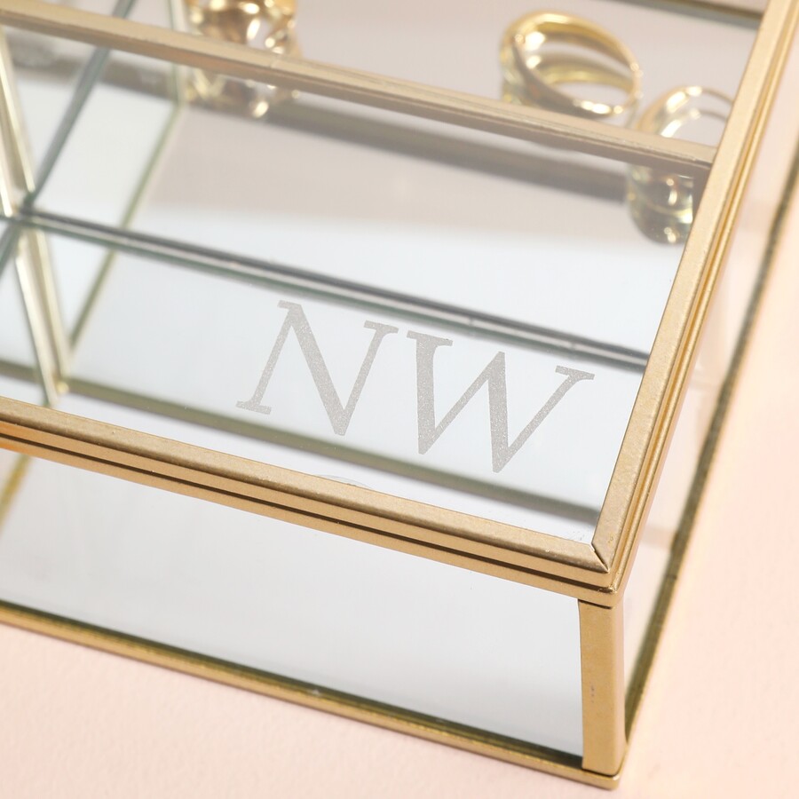 Personalised Initial Large Glass Jewellery Box in Gold | Lisa Angel