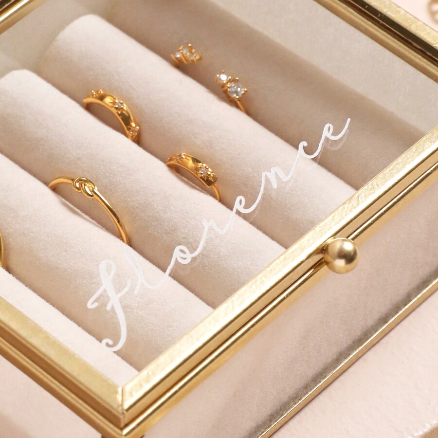 Personalised Name Mini Glass Jewellery Box in Gold | Lisa Angel