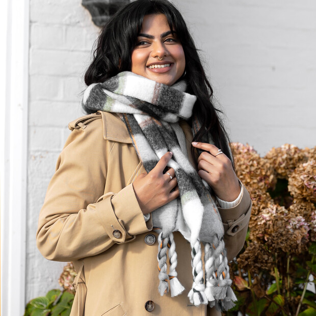 Charcoal Tartan Winter Scarf | Lisa Angel