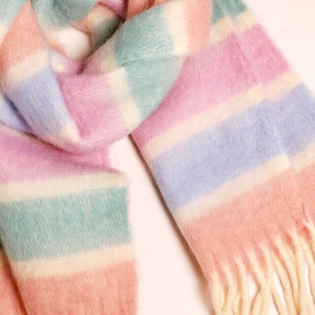 Pastel Stripe Cream Winter Scarf | Accessories | Lisa Angel