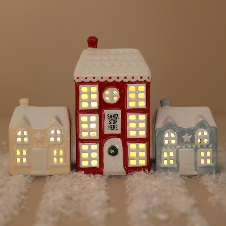 Set Of 3 Ceramic LED Light Up Houses | Something Different | Lisa Angel