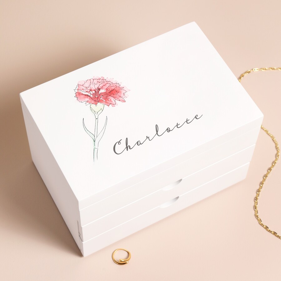 Personalised Birth Flower Jewellery Box in Pink | Lisa Angel