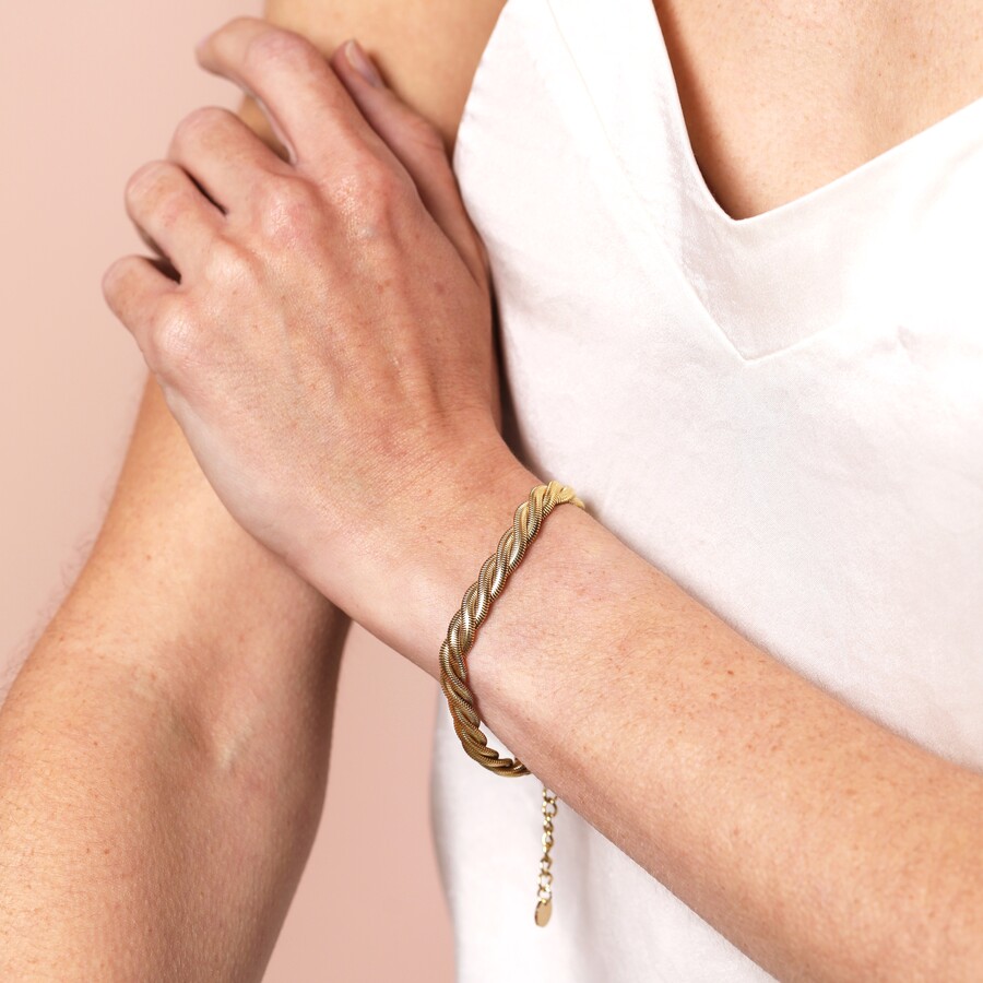 Gold Stainless Steel Chunky Triple Snake Chain Bracelet | Lisa Angel