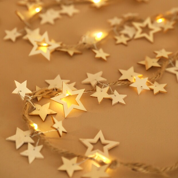 White Wooden Stars LED String Lights | Homeware | Lisa Angel
