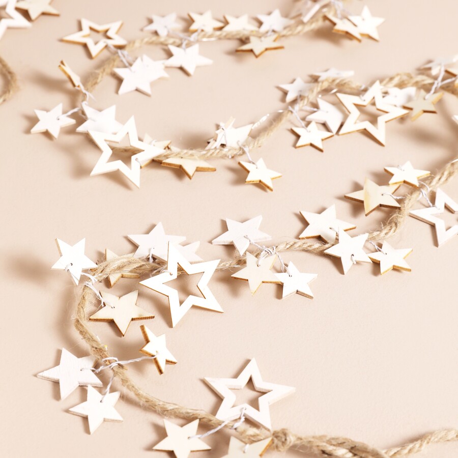 White Wooden Stars LED String Lights | Homeware | Lisa Angel