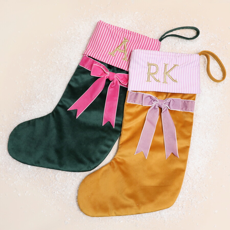 Personalised Initial Velvet Bow Stocking | Homeware | Lisa Angel