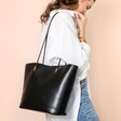 Black Vegan Leather Over Shoulder Tote Bag and Pouch | Lisa Angel