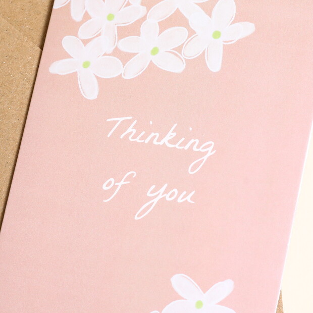 Thinking of You Pink Floral Greetings Card | Lisa Angel