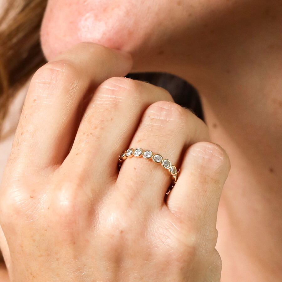 Large Multi Crystal Band Ring in Gold | Lisa Angel