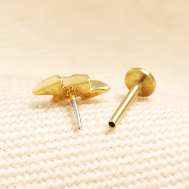 Lightning Bolt Flat Back Piercing Earring in Gold | Jewellery | Lisa Angel