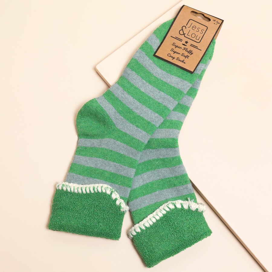 Green Stripe Cosy Cuff Women's Socks | Jess & Lou | Lisa Angel