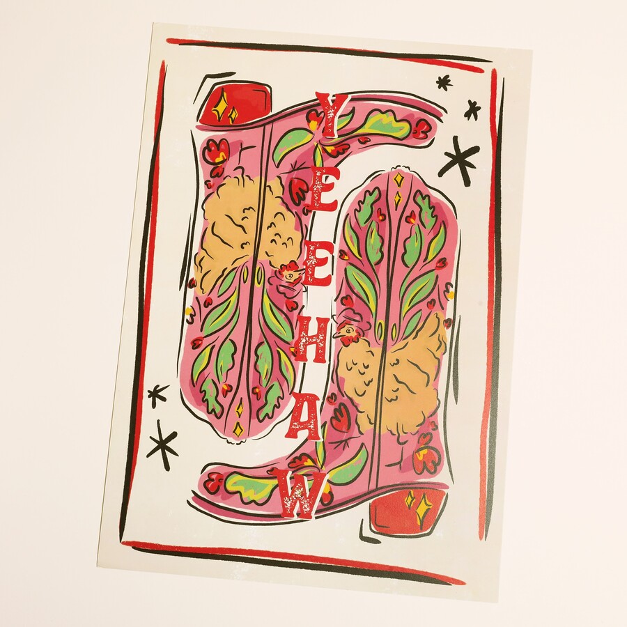 Yeehaw Chicken Cowboy Boots A3 Print | Jenna Crush | Lisa Angel