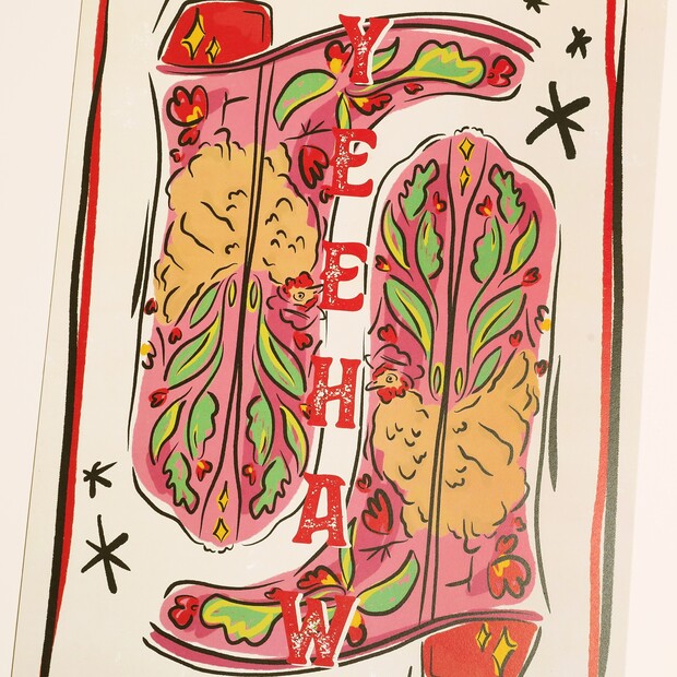 Yeehaw Chicken Cowboy Boots A3 Print | Jenna Crush | Lisa Angel
