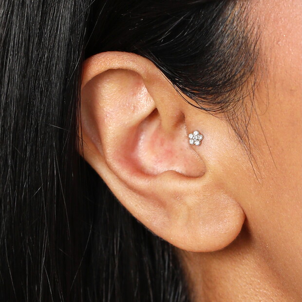 Sterling Silver Crystal Tiny Flower Piercing Earring in Gold | Lisa Angel