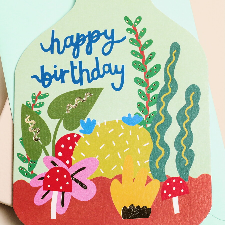 'Happy Birthday' Terrarium Greetings Card | Raspberry Blossom | Lisa Angel