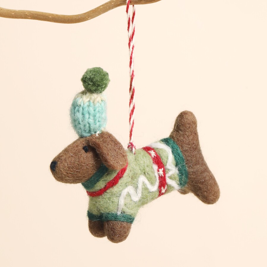Felt Festive Dachshund in Jumper Hanging Decoration | Homeware | Lisa Angel