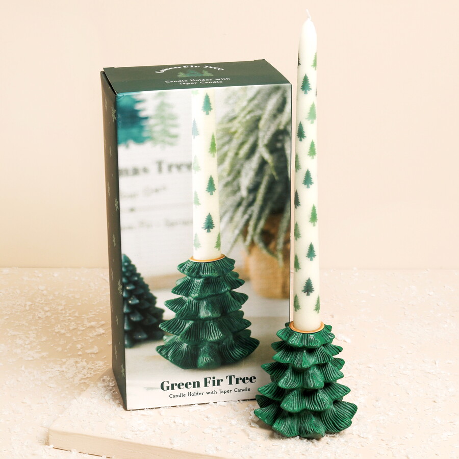 Green Fir Tree Candle Holder with Taper Candle | Something Different ...