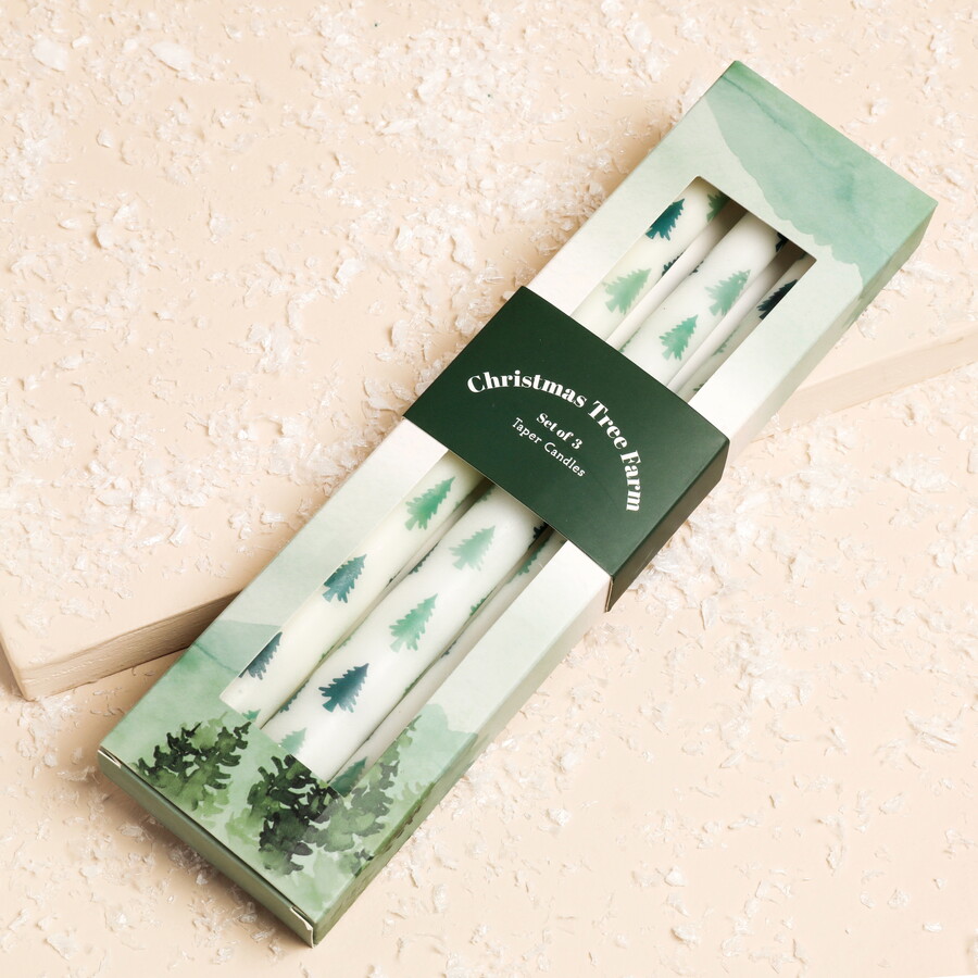 Set of 3 White Fir Tree Taper Candles | Something Different | Lisa Angel