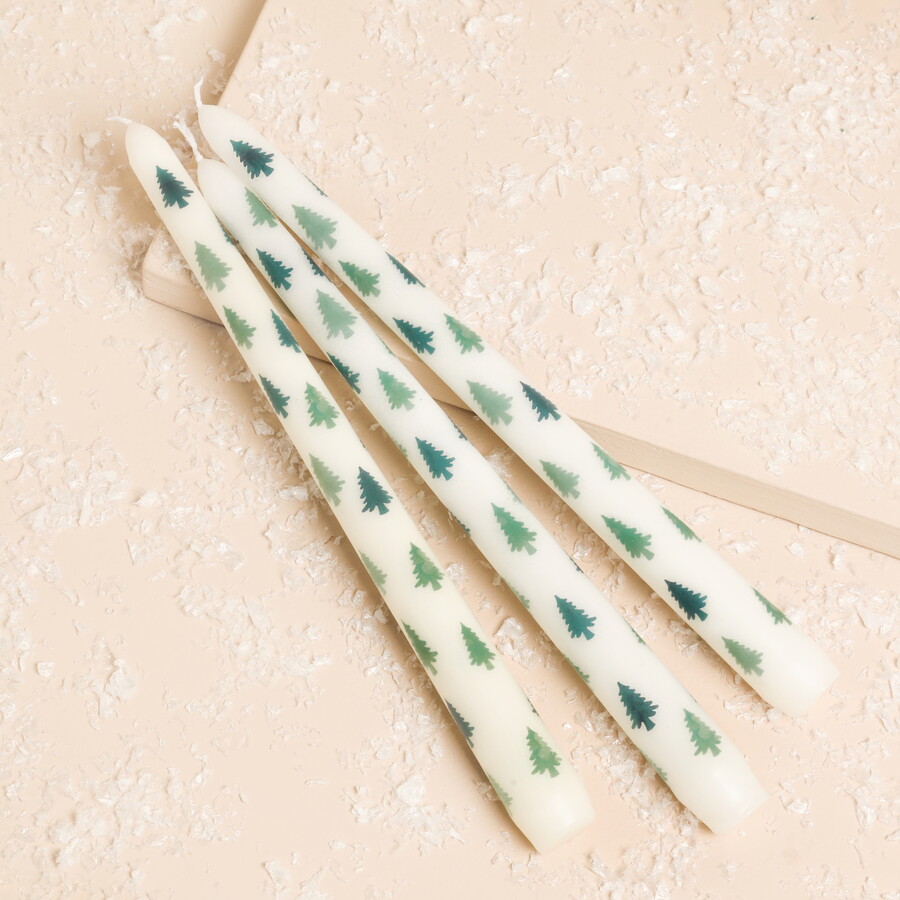 Set of 3 White Fir Tree Taper Candles | Something Different | Lisa Angel