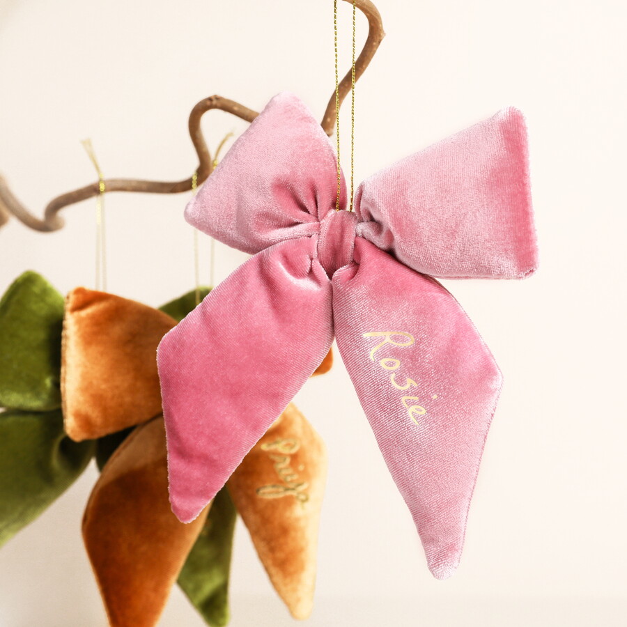 Personalised Vintage Velvet Bow Hanging Decoration | Lisa Angel