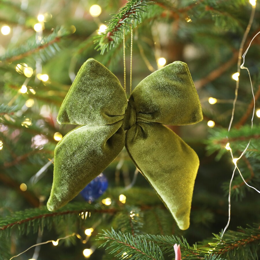 Vintage Green Velvet Bow Hanging Decoration | Homeware | Lisa Angel