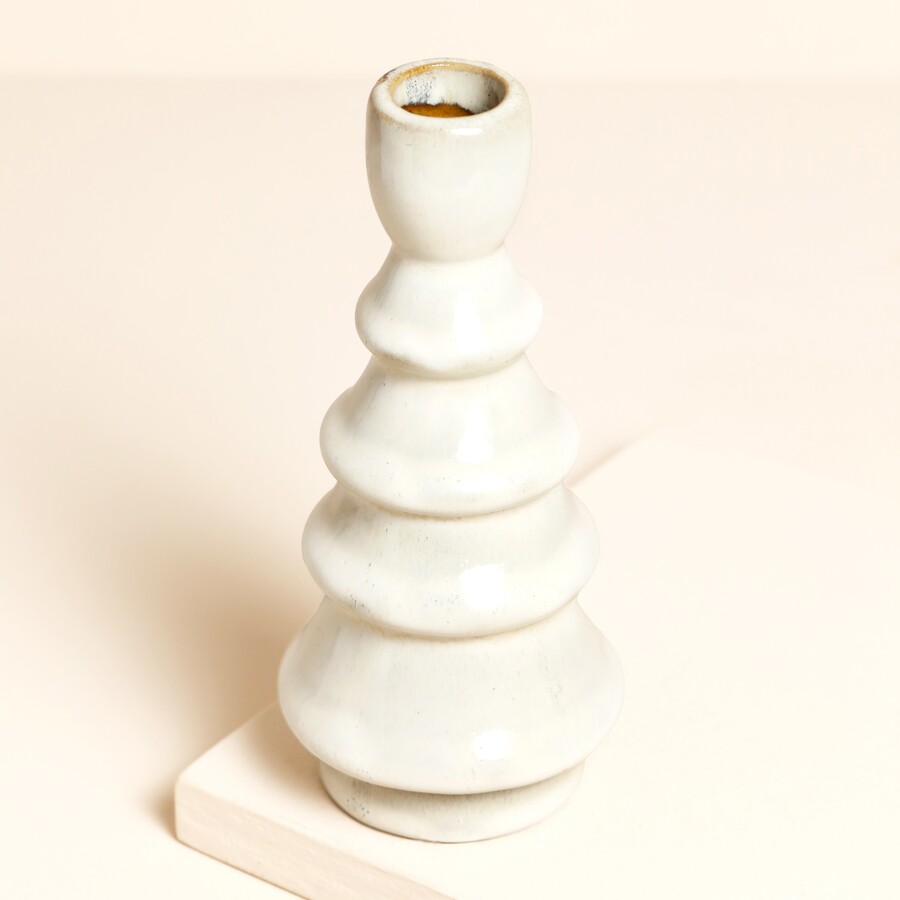 Glazed Cream Ceramic Candle Holder | Lisa Angel
