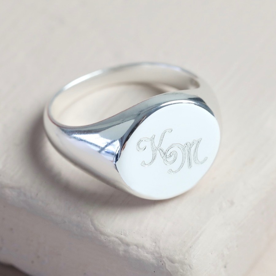 Engraved Initials Sterling Silver Signet Ring | Lisa Angel