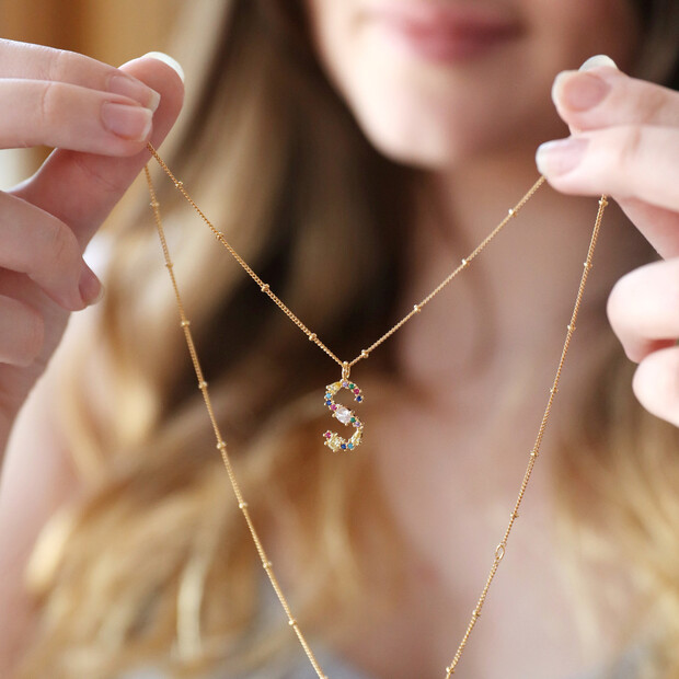 Rainbow Crystal Initial Necklace in Gold | Jewellery | Lisa Angel