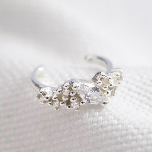 Sterling Silver Crystal Cluster Ear Cuff | Lisa Angel
