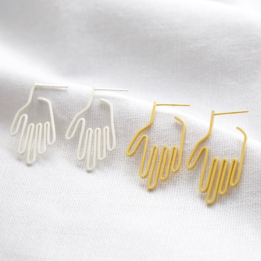 Small Hand Hoop Stud Earrings in Silver | Lisa Angel Jewellery