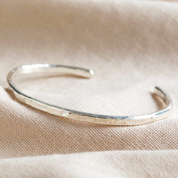 Sterling Silver Hammered Organic Shape Torque Bangle | Lisa Angel