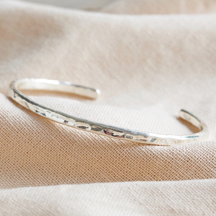 Sterling Silver Hammered Organic Shape Torque Bangle | Lisa Angel